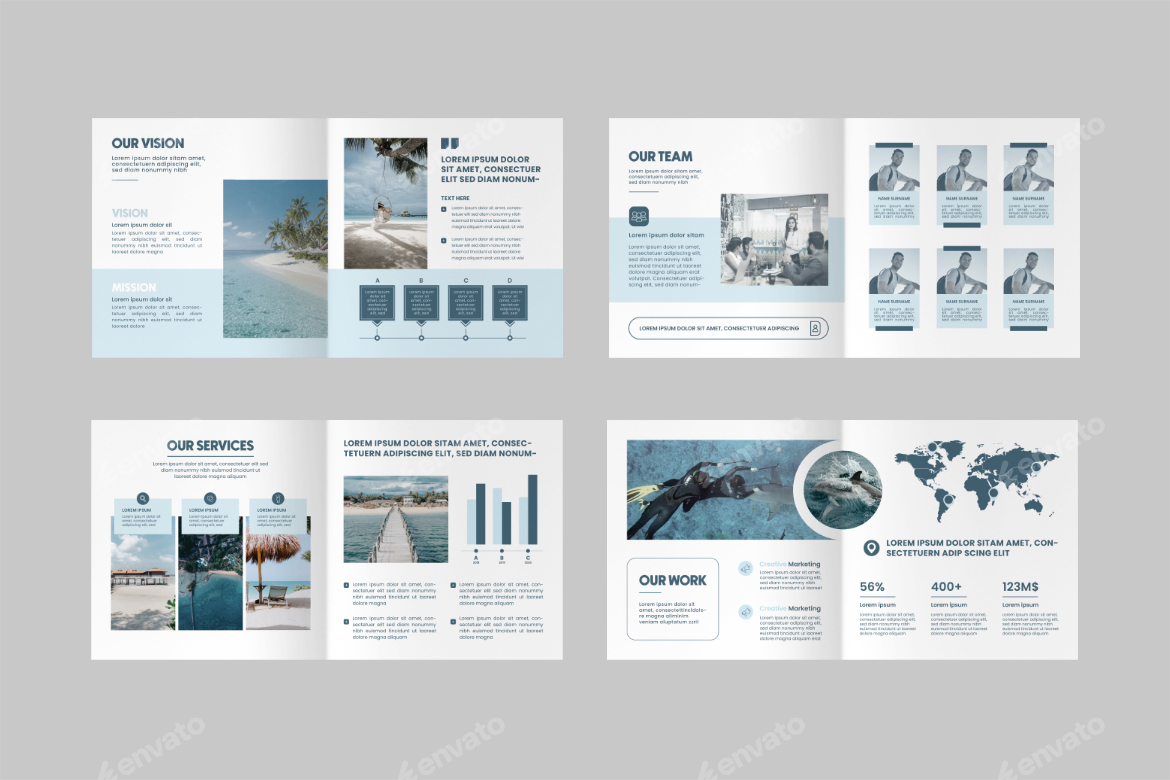 Square Travel Tour Tourism Agency Company Profile, Print Templates