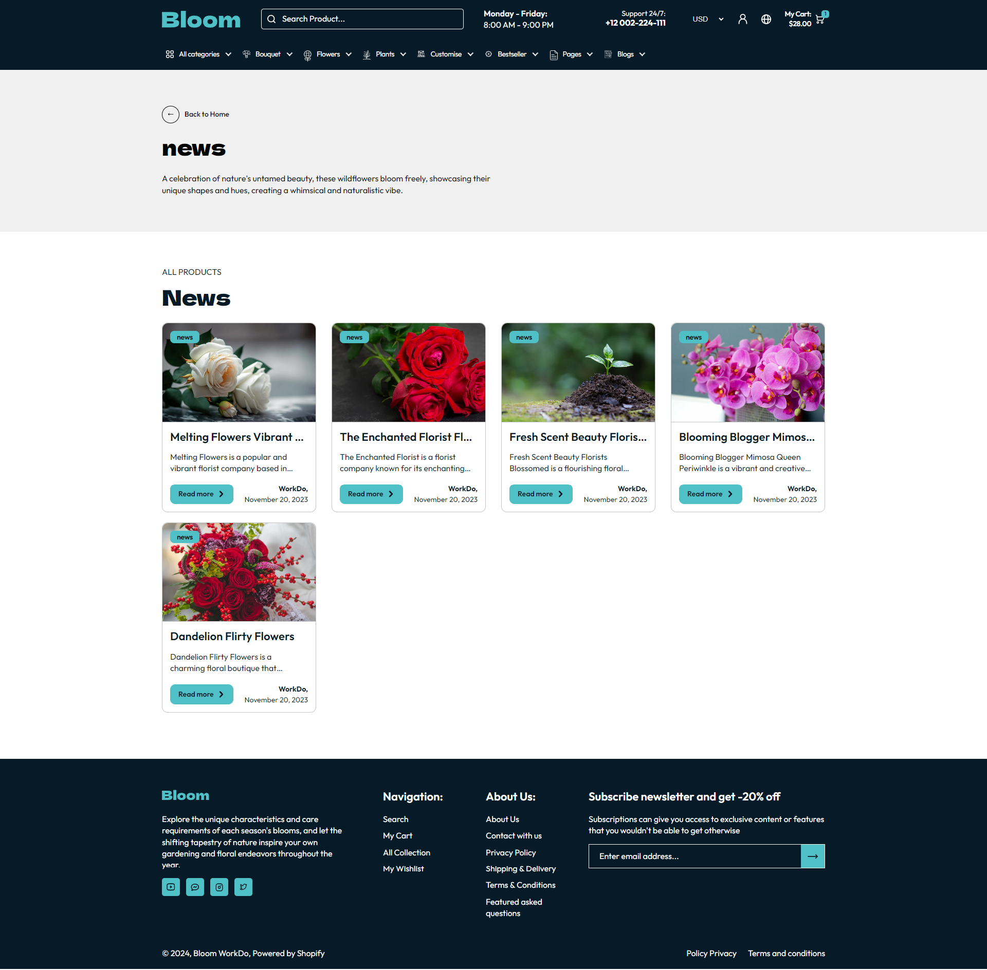 Bloom - Flower Store eCommerce Shopify 2.0 Theme by WorkDo | ThemeForest