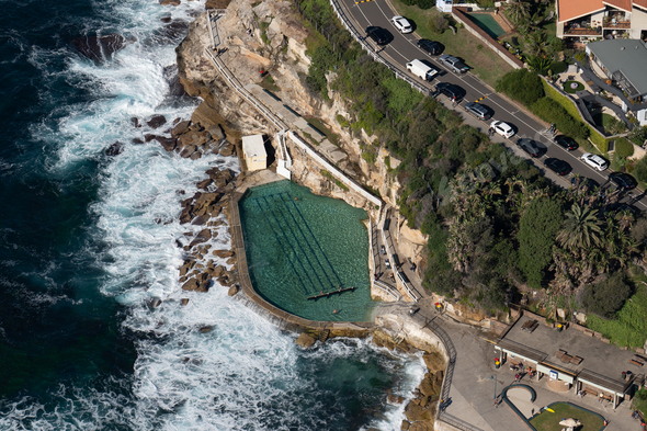Aerial view of Bronte Pool showing its unusual shape and beauty against ...