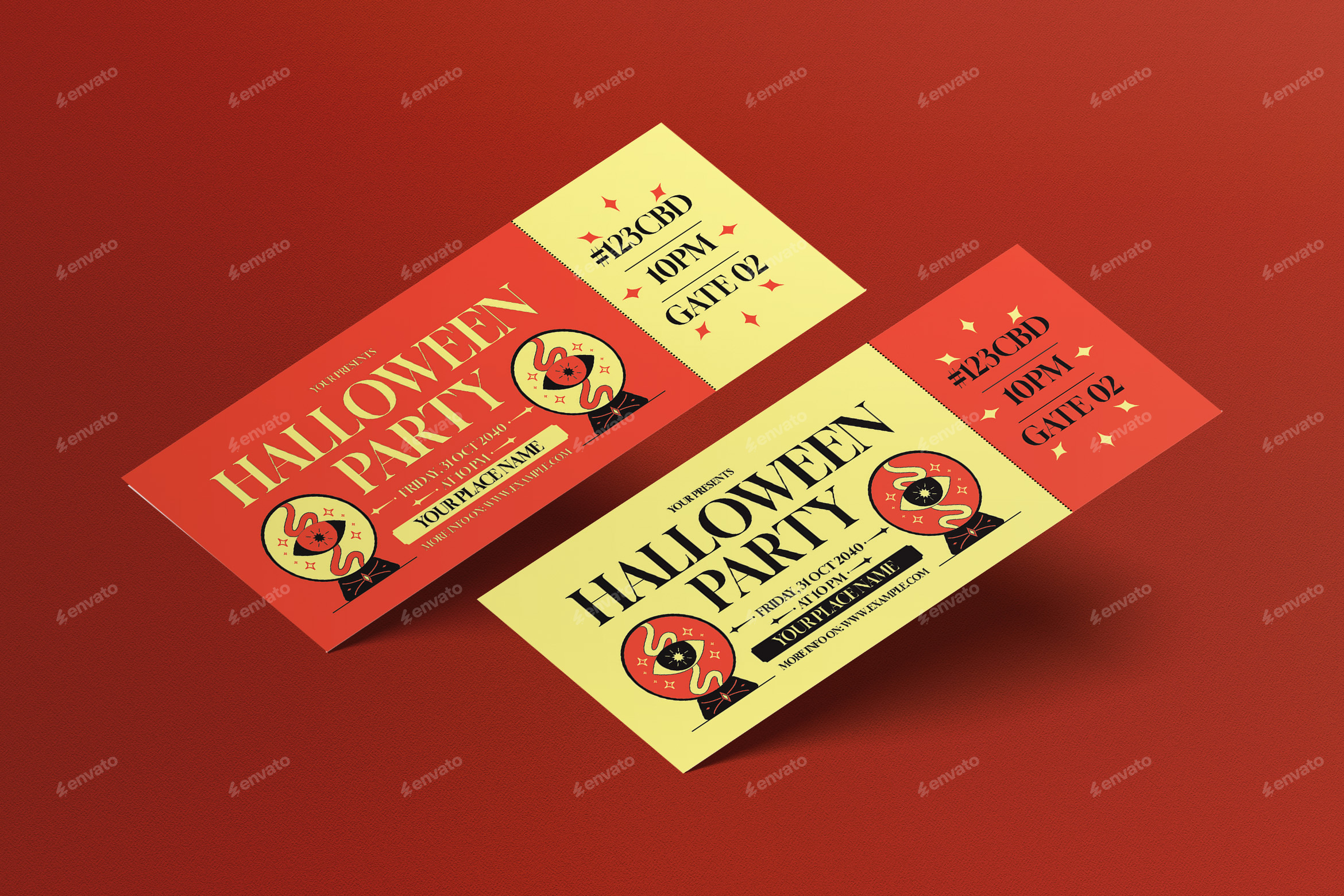 Yellow Gothic Halloween Party Ticket, Print Templates | GraphicRiver