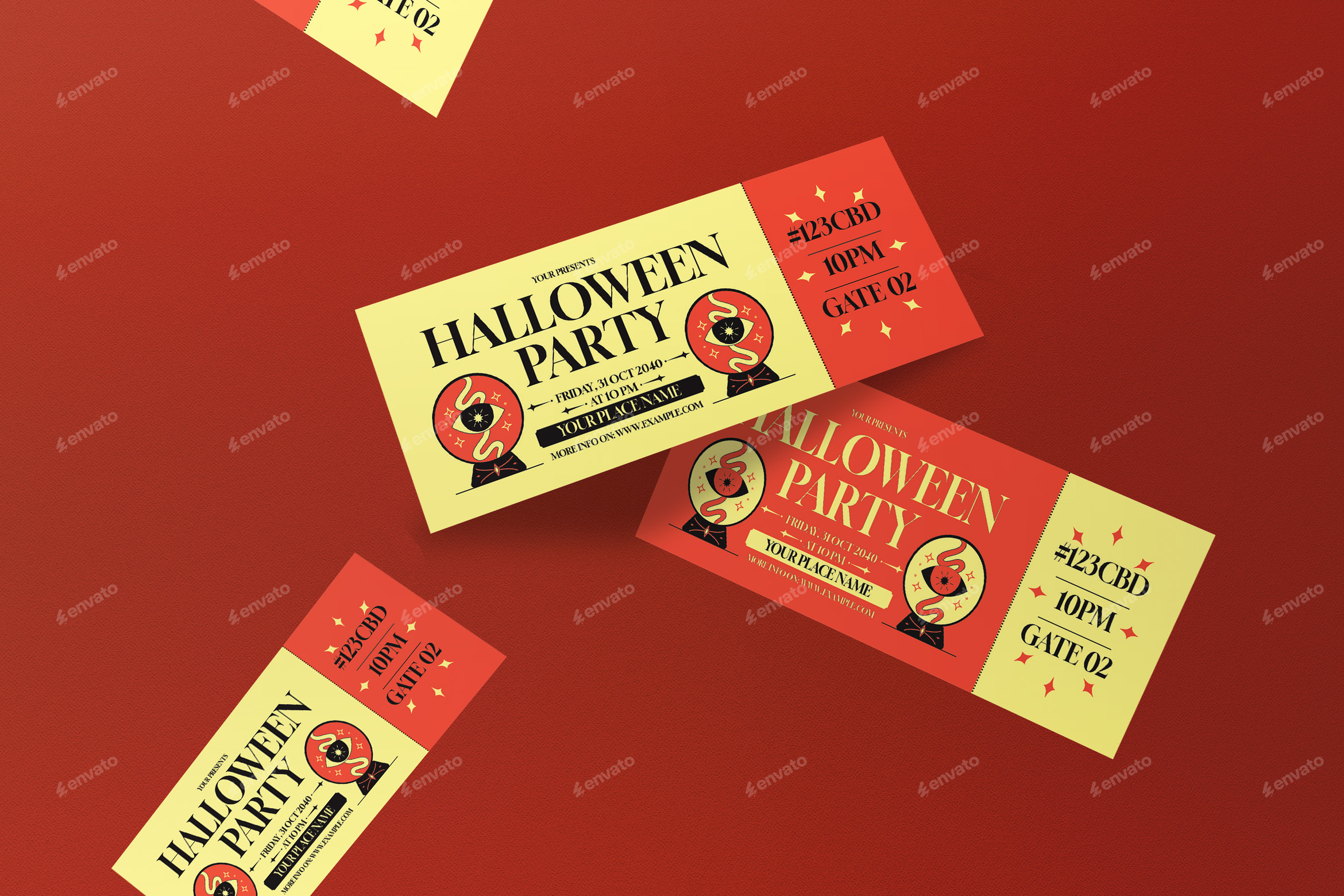 Yellow Gothic Halloween Party Ticket, Print Templates | GraphicRiver