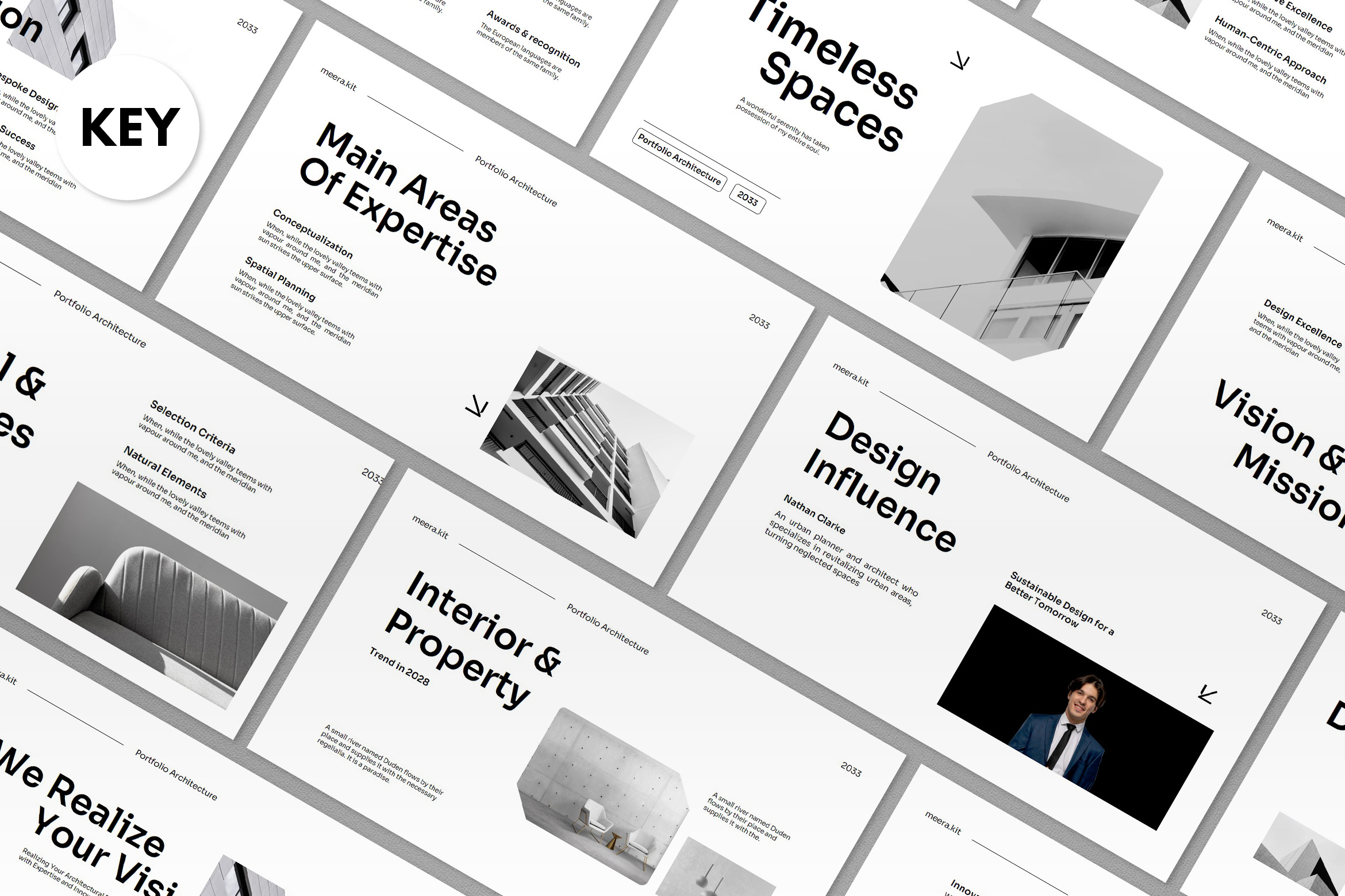 White Minimalist Architecture Portfolio Keynote, Presentation Templates