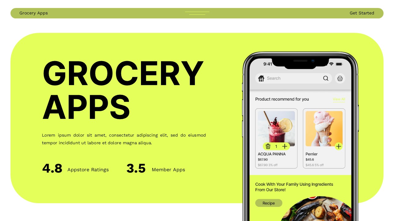 Grocery Apps - Mobile App Powerpoint Templates, Presentation Templates