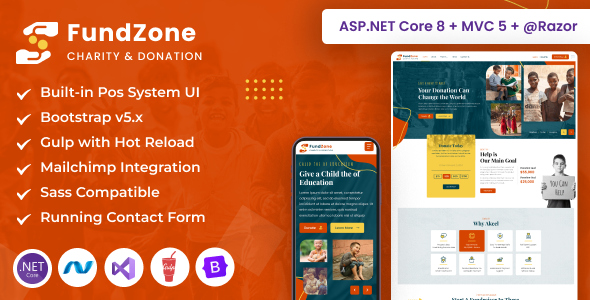 FundZone - Crowdfunding & Charity ASP.NET core MVC Template by DexignZone