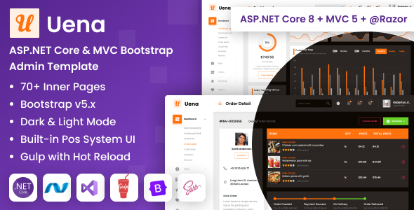 Uena - ASP.NET Core & MVC Bootstrap Restaurant Food Admin Dashboard Template by DexignZone