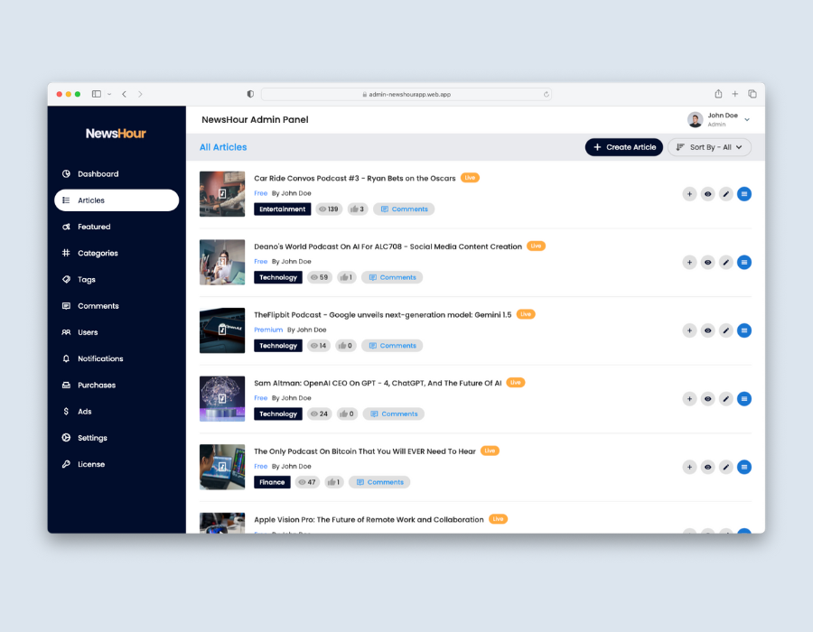 News Hour - Flutter News App for Android & iOS with Admin Panel by mrblab