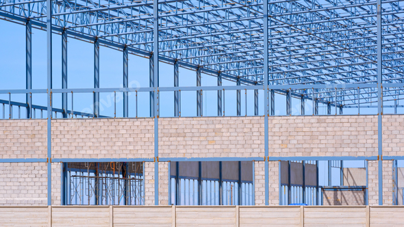 Metal columns and roof beam with block wall structure of factory ...
