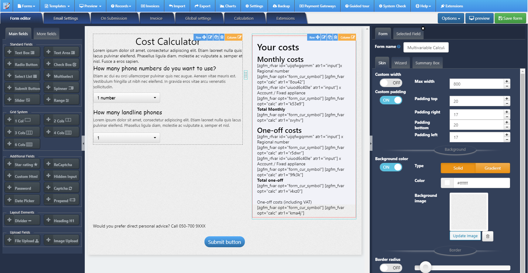 Zigaform - WordPress Calculator & Cost Estimation Form Builder by SoftDiscover