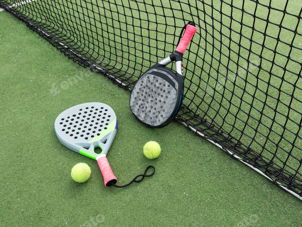 padel tennis racket sport court and balls. Stock Photo by Angelov1