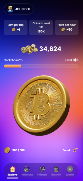 Crypto Coin Tap-2-Earn Clicker Game With Telegram Mini App + API + Bot + TON Wallet Connect by ...