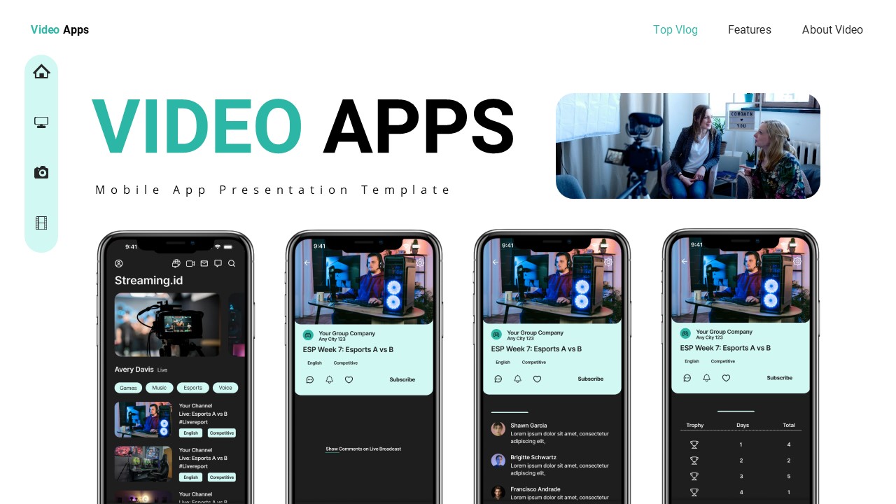 Video Apps - Mobile App & Saas Powerpoint Templates, Presentation Templates