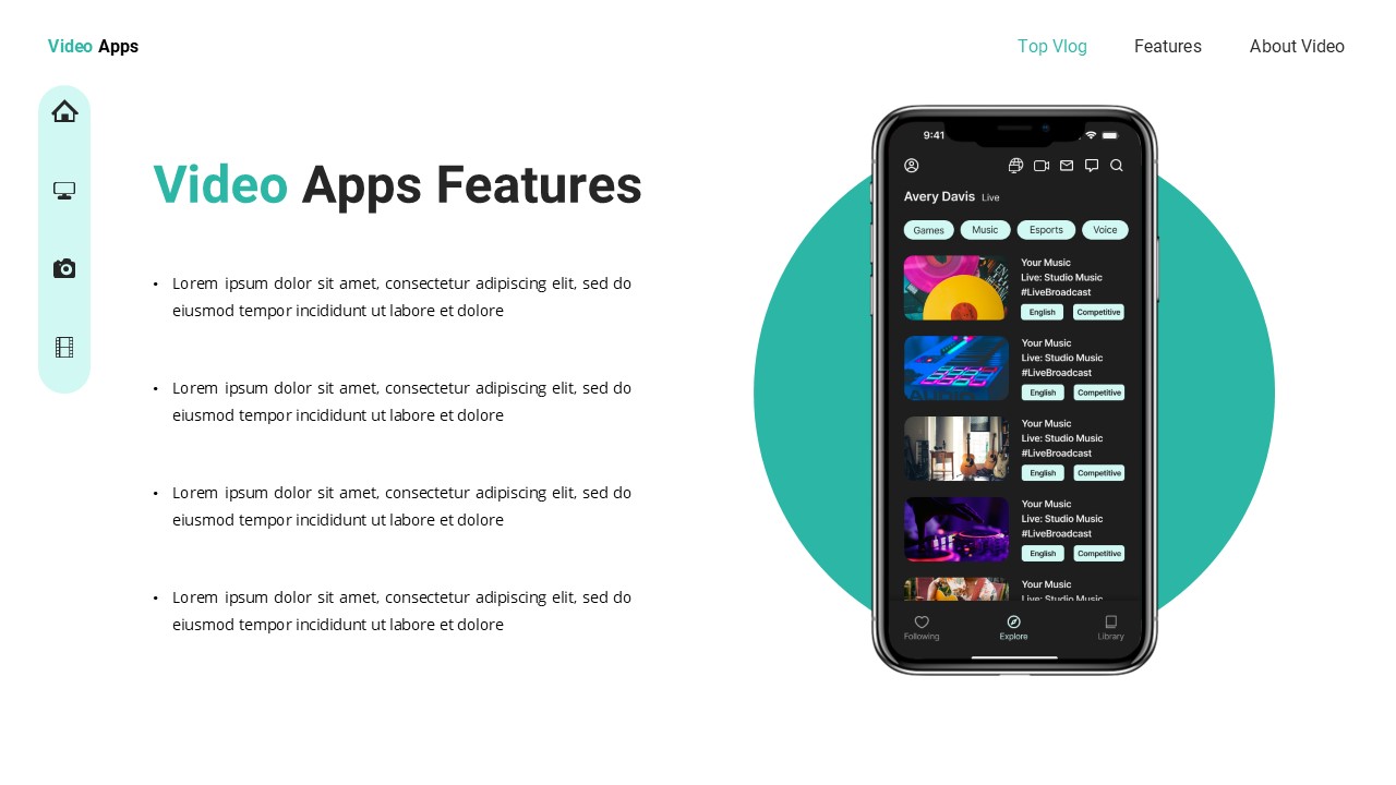 Video Apps - Mobile App & Saas Powerpoint Templates, Presentation Templates