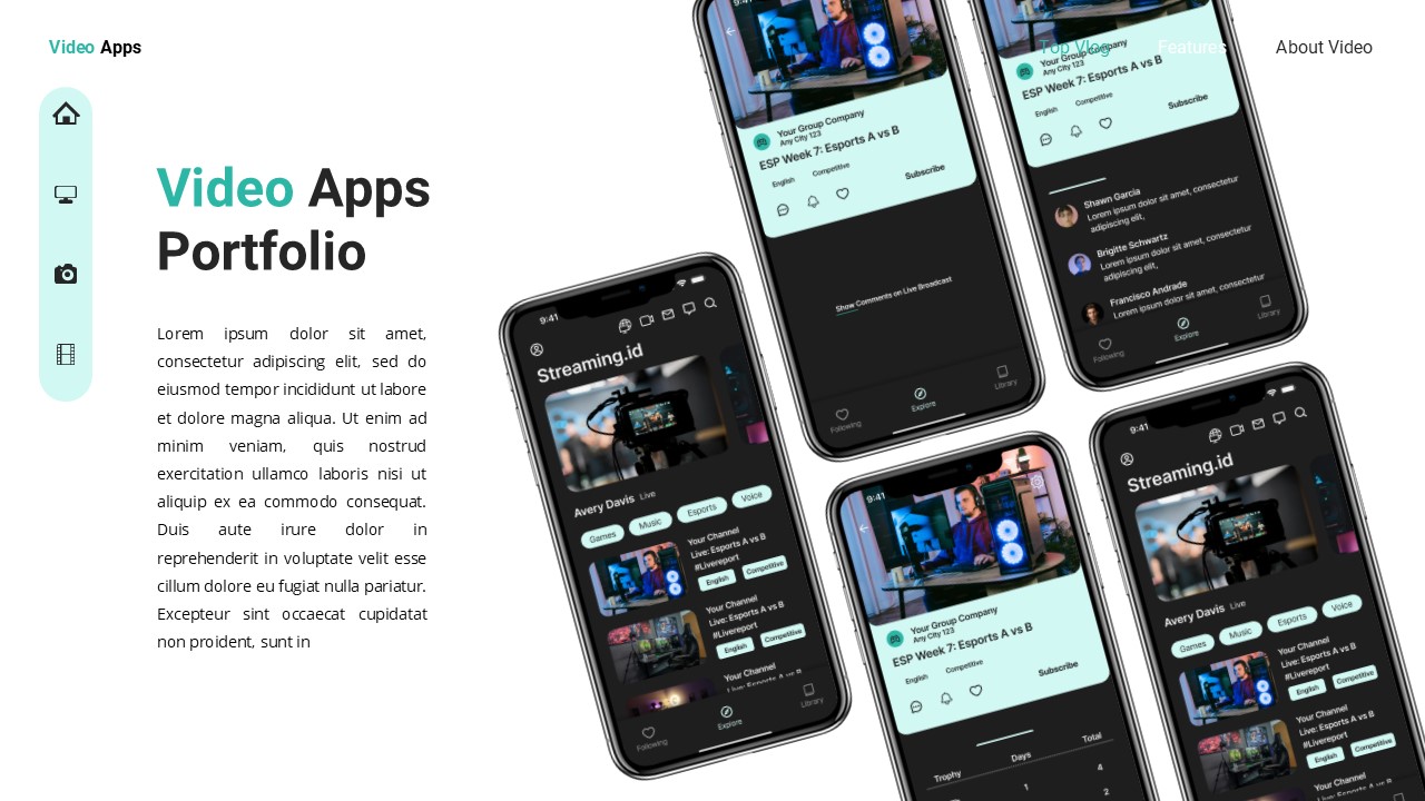 Video Apps - Mobile App & Saas Powerpoint Templates, Presentation Templates