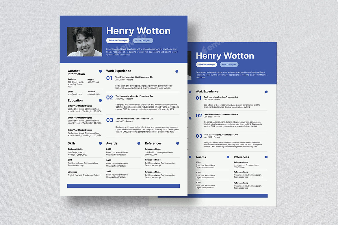 Blue Modern Clean Resume, Print Templates | GraphicRiver