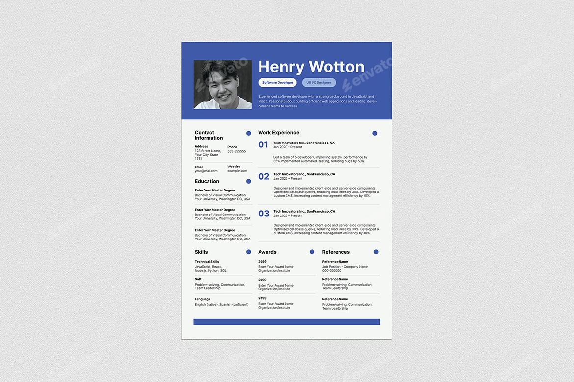 Blue Modern Clean Resume, Print Templates | GraphicRiver