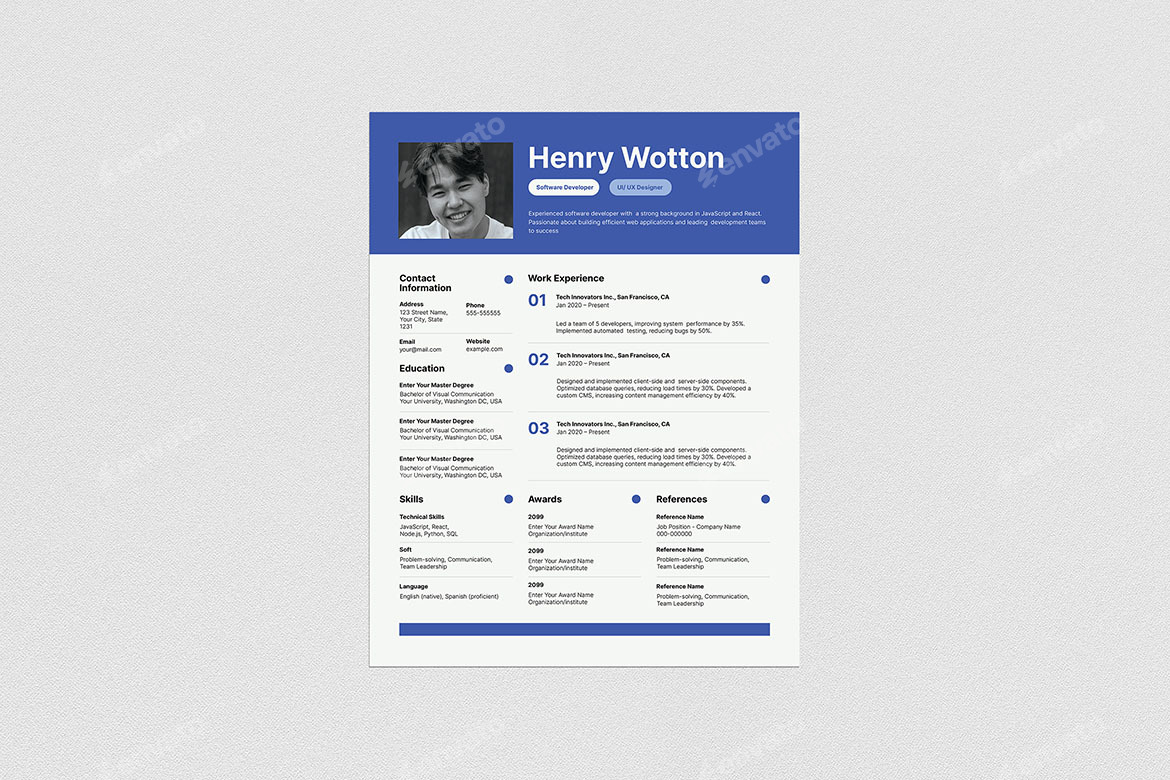 Blue Modern Clean Resume, Print Templates | GraphicRiver