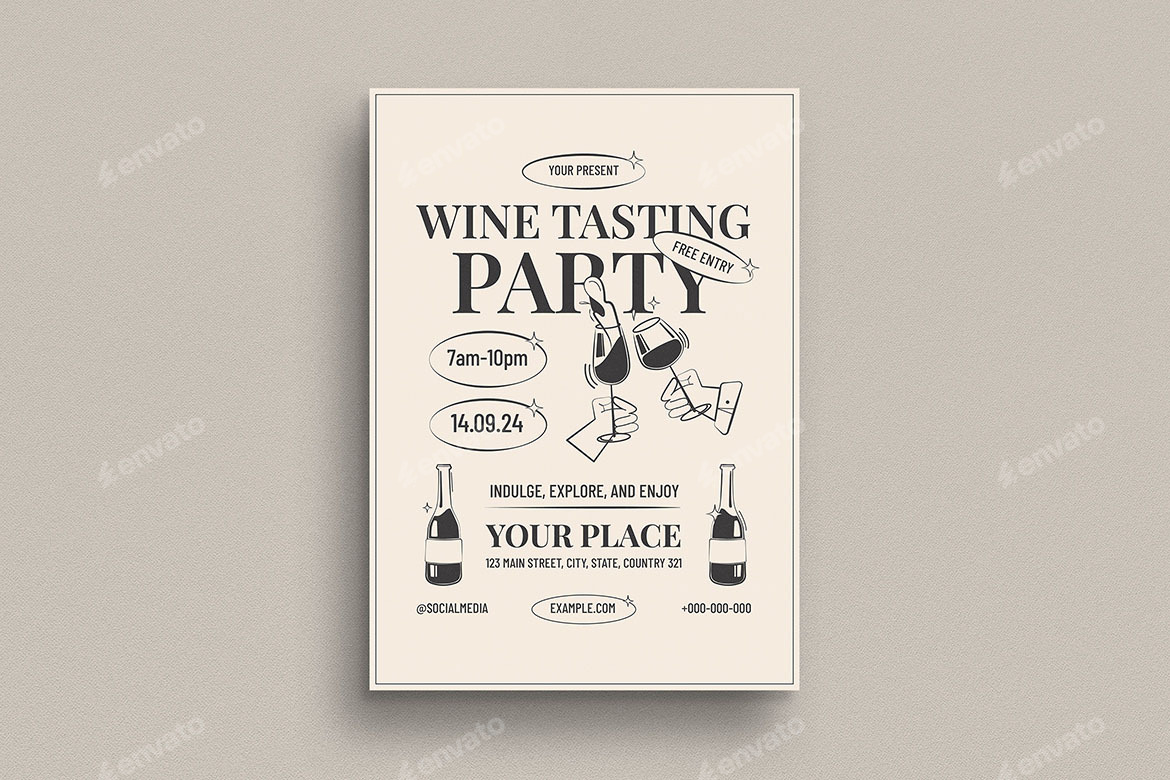 Retro Wine Tasting Event Flyer, Print Templates | GraphicRiver