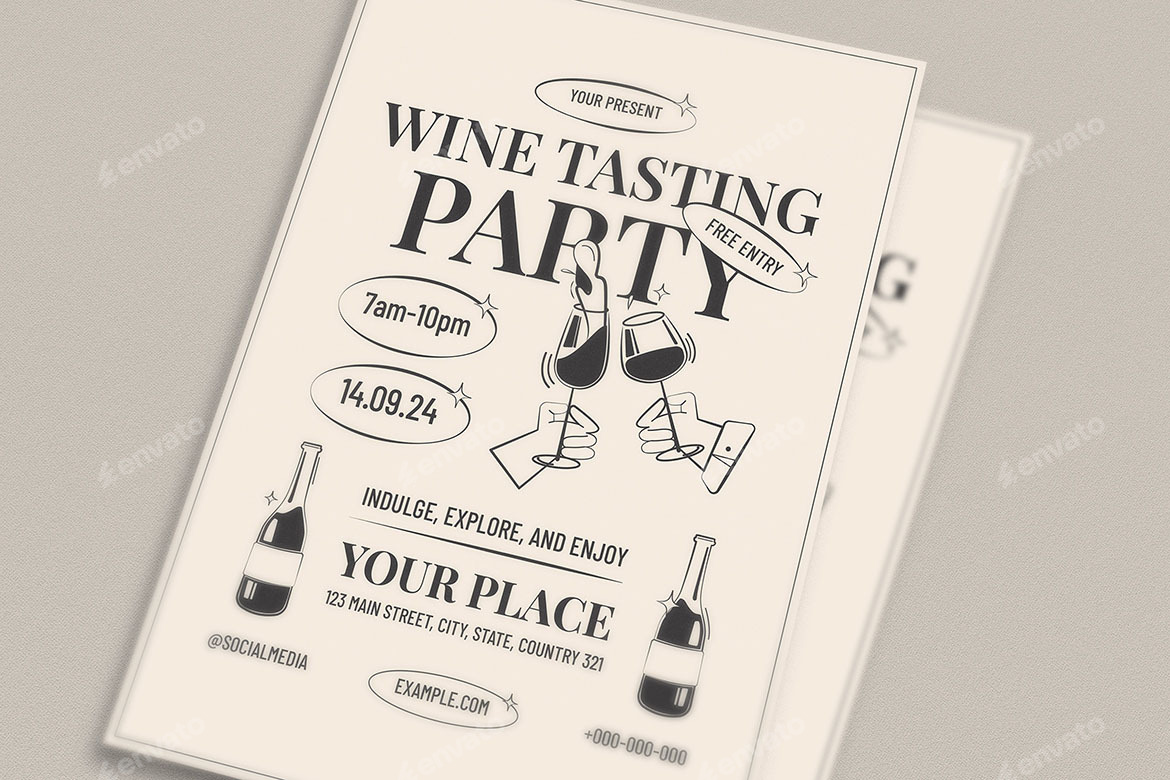 Retro Wine Tasting Event Flyer, Print Templates | GraphicRiver