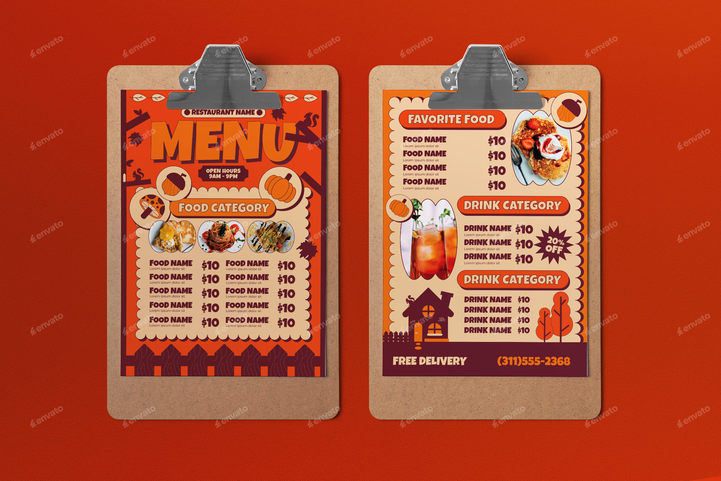 Orange Flat Design Autumn Food Menu, Print Templates | GraphicRiver