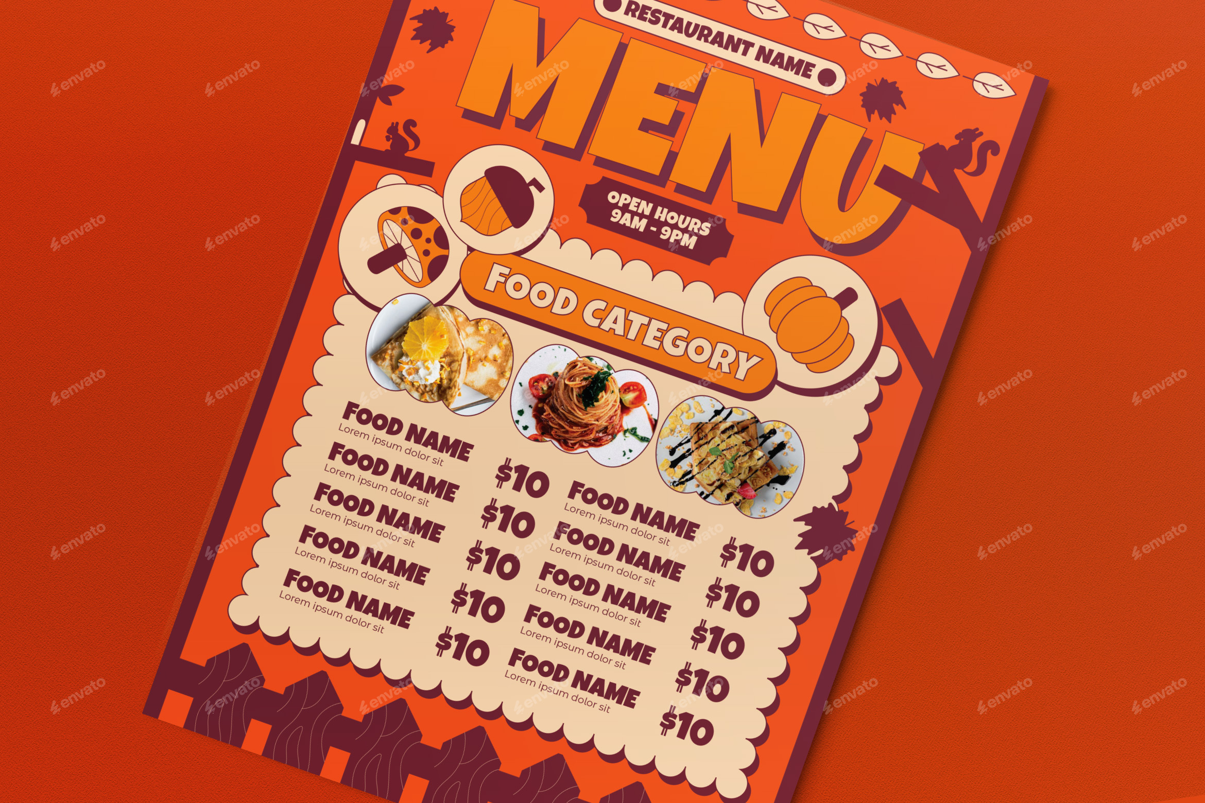 Orange Flat Design Autumn Food Menu, Print Templates | GraphicRiver