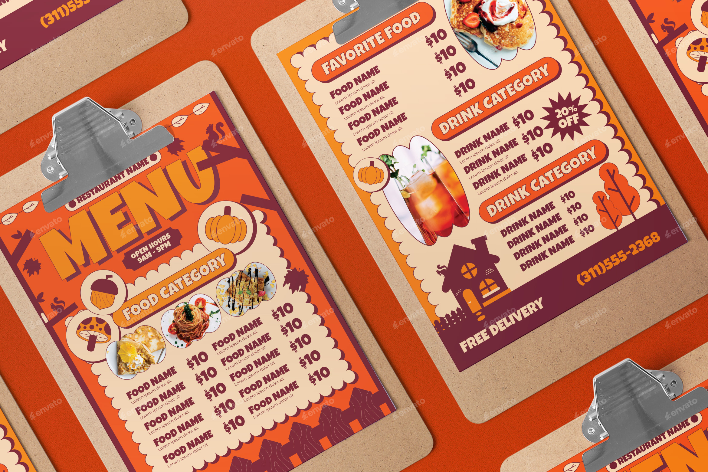 Orange Flat Design Autumn Food Menu, Print Templates | GraphicRiver