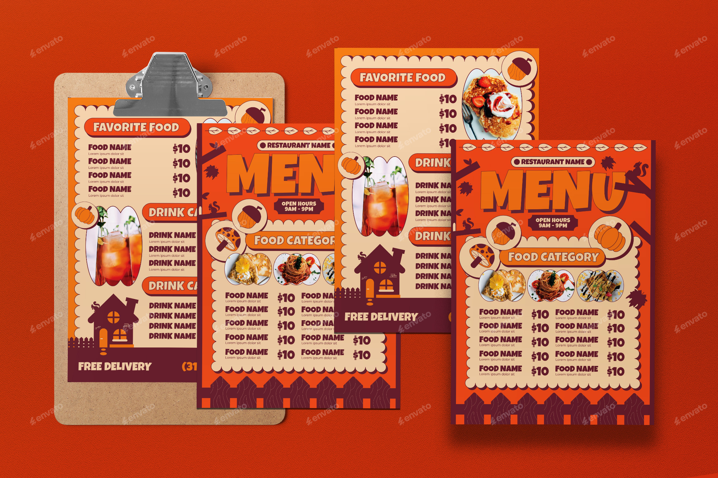 Orange Flat Design Autumn Food Menu, Print Templates | GraphicRiver