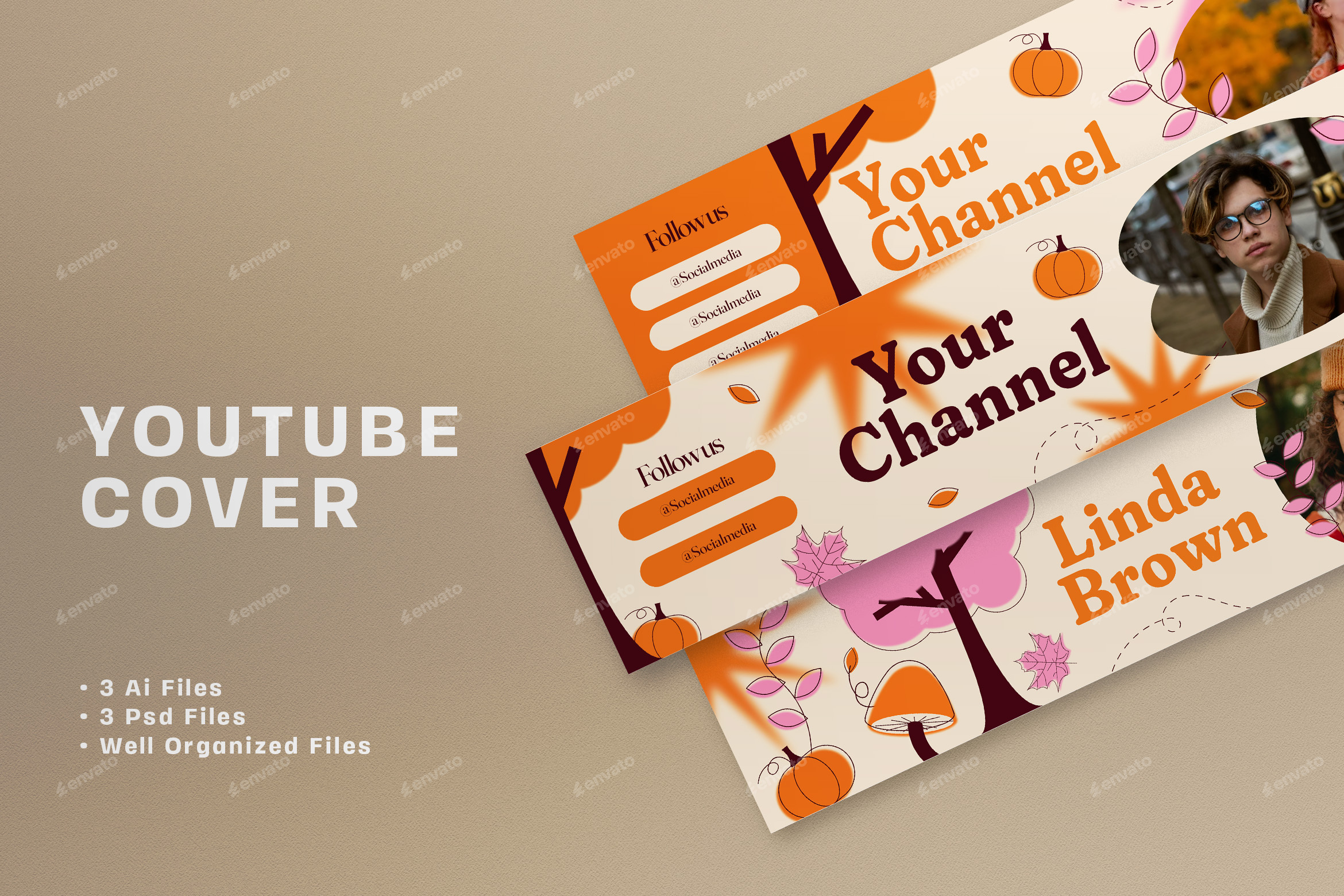 Cream Hand Drawn Autumn Youtube Cover, Web Elements | GraphicRiver
