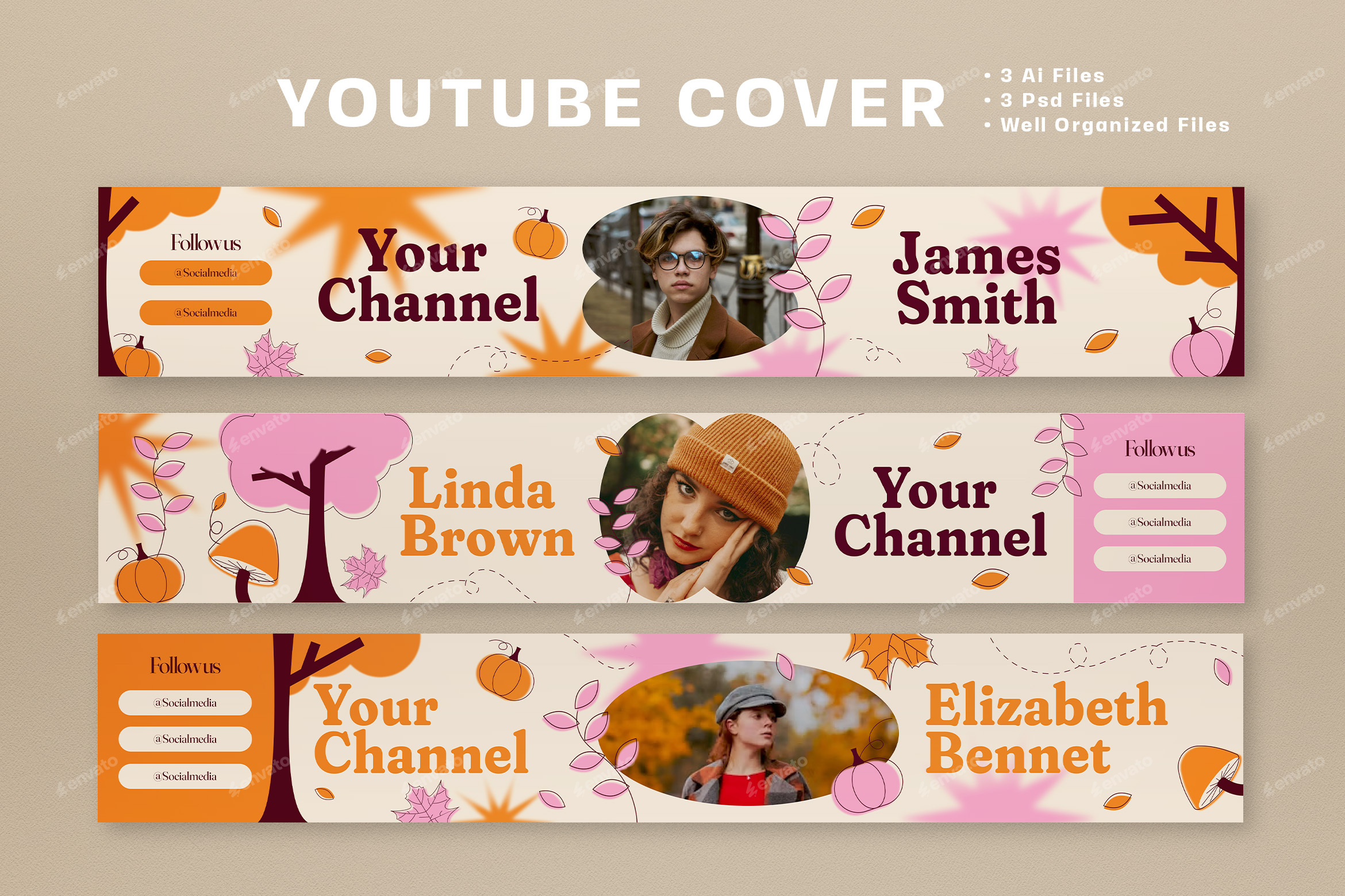 Cream Hand Drawn Autumn Youtube Cover, Web Elements | GraphicRiver