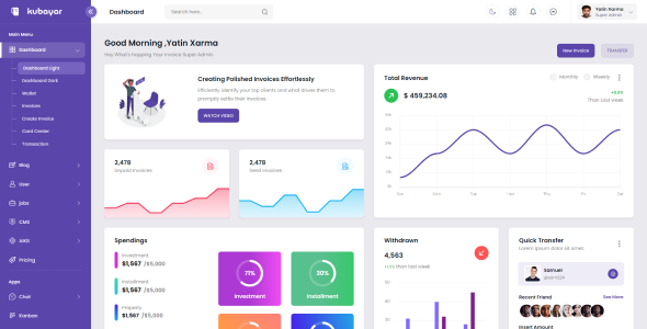 Kubayar Invoicing Bootstrap Admin Dashboard Template by DexignZone