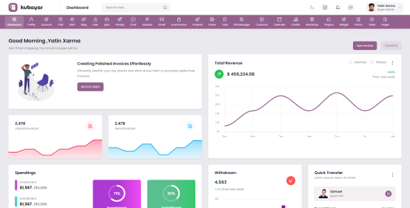 Kubayar Invoicing Bootstrap Admin Dashboard Template by DexignZone