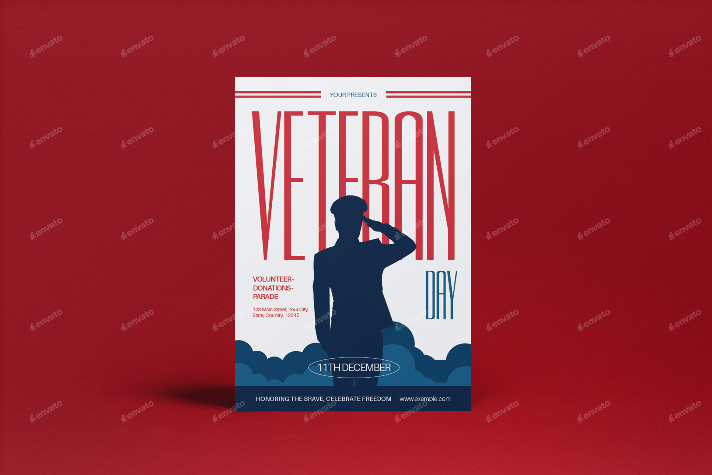 Blue Flat Design Veteran Day Flyer, Print Templates | GraphicRiver
