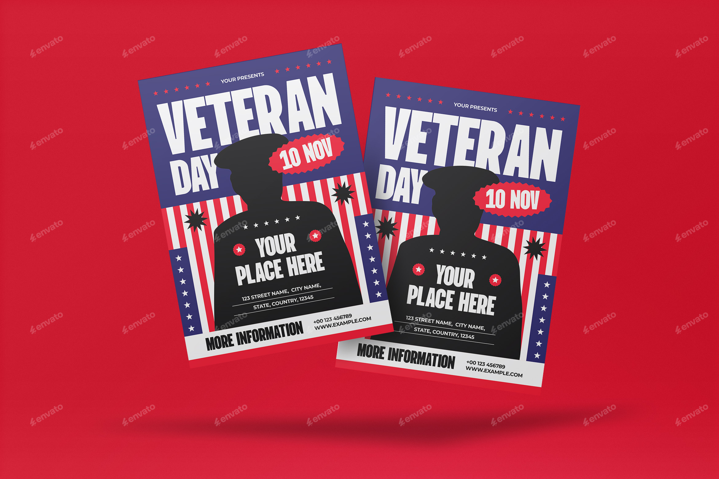 Blue Flat Design Veterans Day Flyer, Print Templates | GraphicRiver