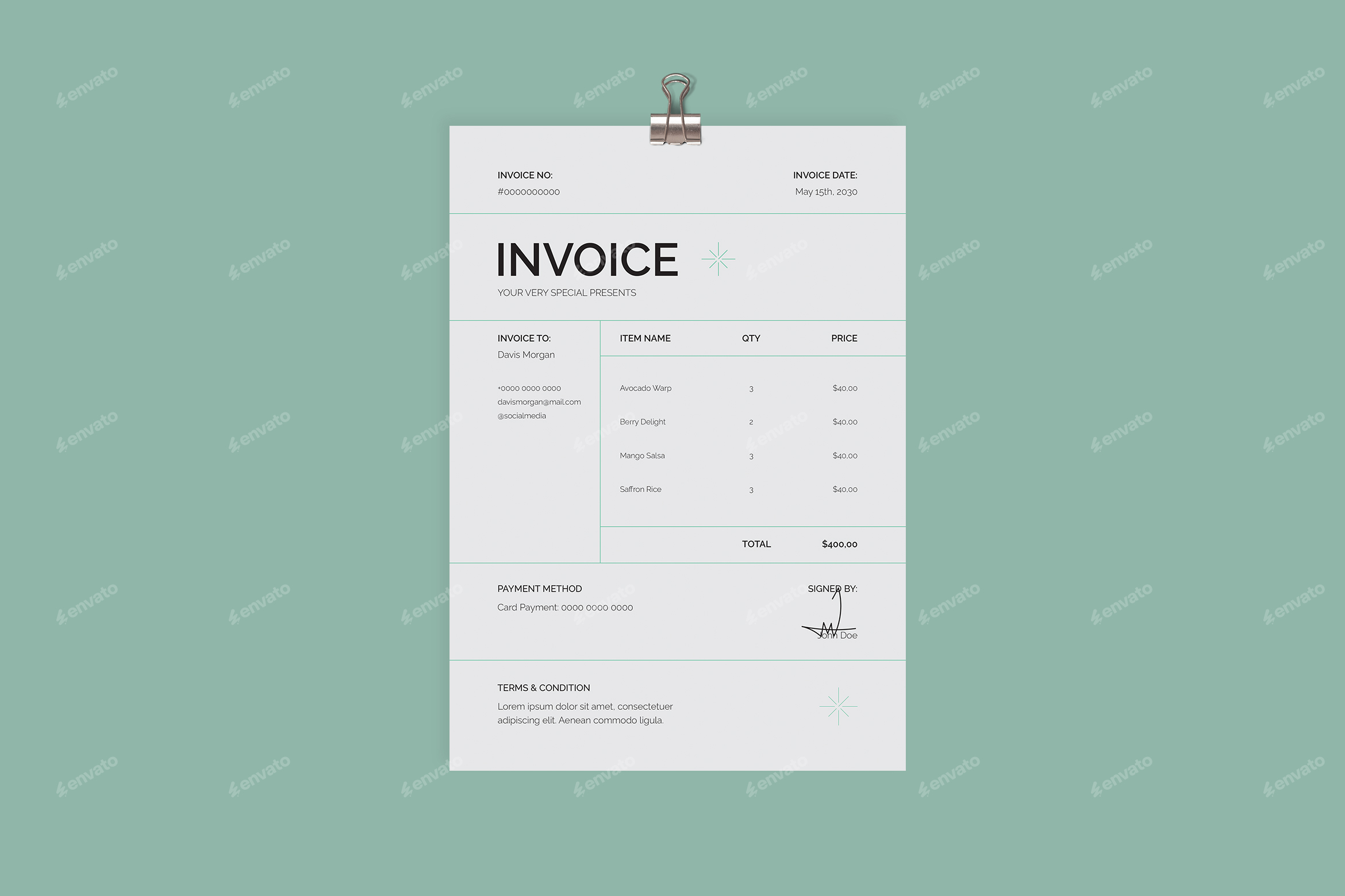Minimalist Style Restaurant Invoice, Print Templates | GraphicRiver