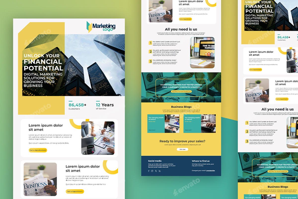 Digital Marketing Email Newsletter PSD Template, Web Elements ...