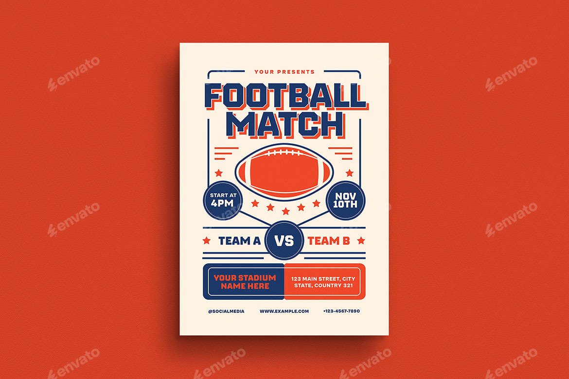 Retro Football Match Event Flyer, Print Templates | GraphicRiver