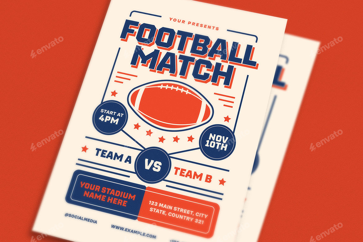 Retro Football Match Event Flyer, Print Templates | GraphicRiver