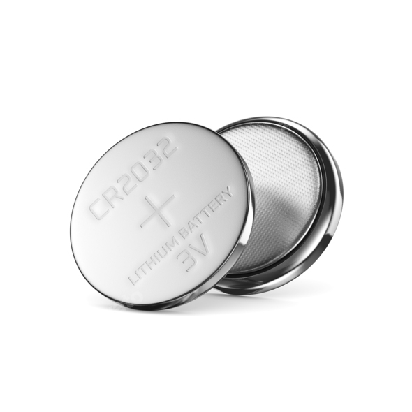 Two cell lithium metal batteries CR2032 both sides isolated on white ...