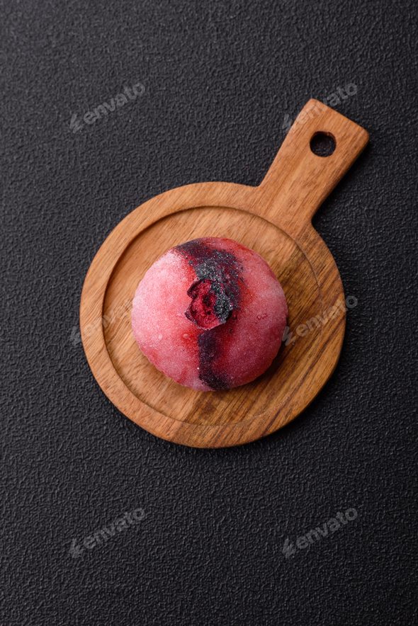 Delicious cold Japanese mochi dessert with colorful rice dough shell ...