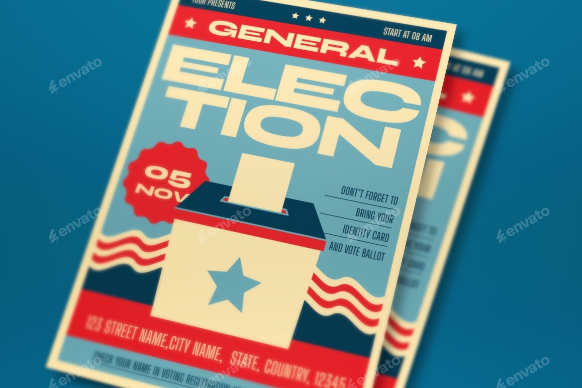 Blue Flat Design General Election Flyer Set, Print Templates | GraphicRiver