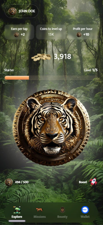 Tiger Crypto Coin Tap-2-Earn Clicker Game With Telegram Mini App + API ...