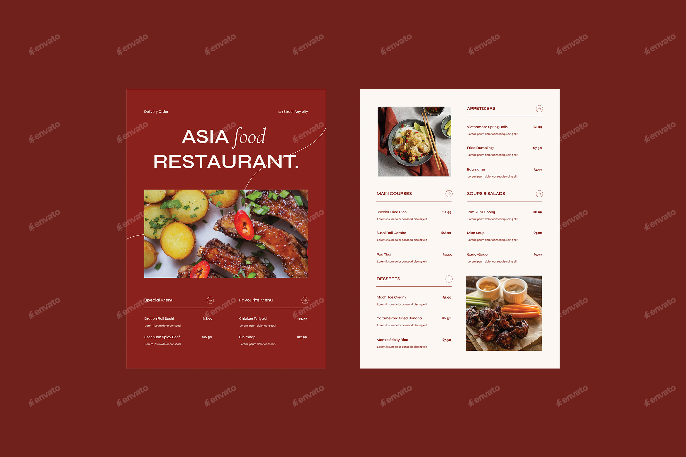 Red White Modern Minimalist Menu, Print Templates | GraphicRiver