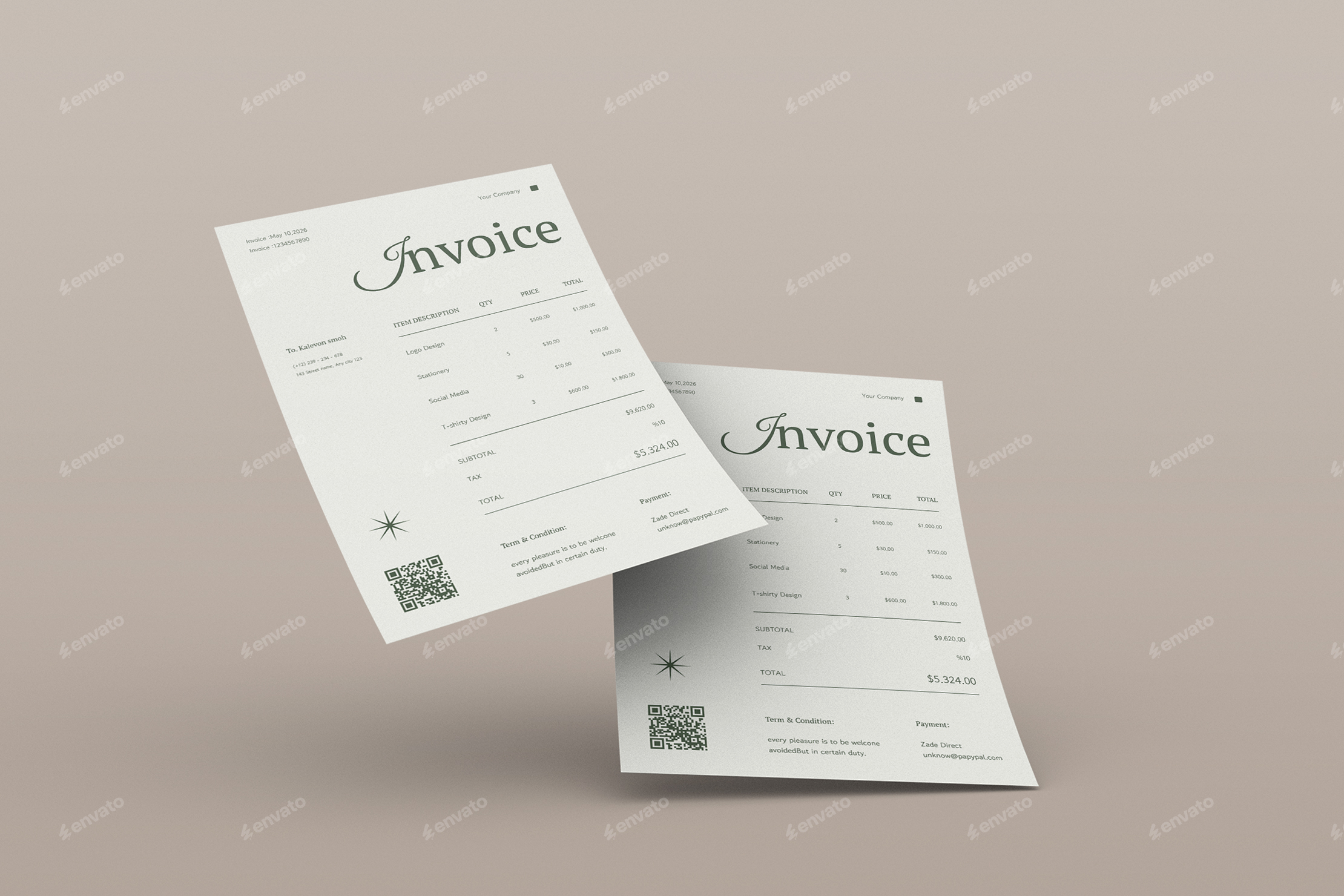 Cream Green Swiss Minimalist Invoice, Print Templates | GraphicRiver
