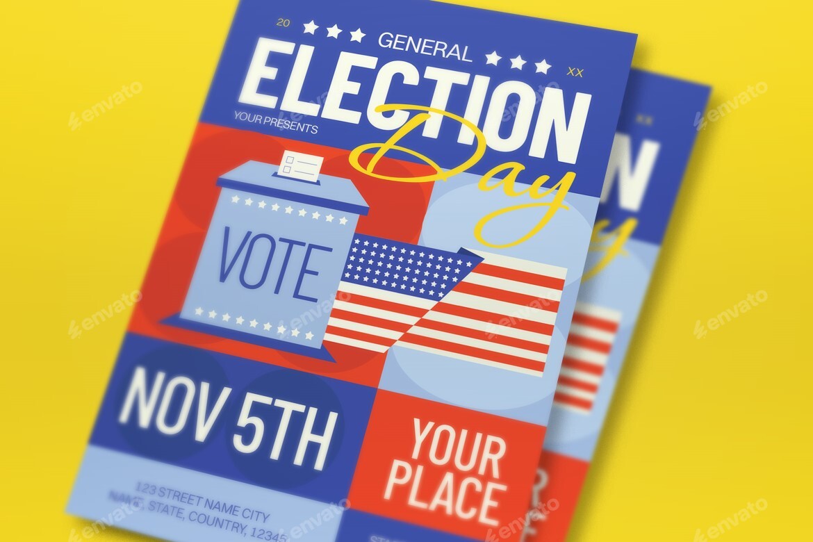 Blue Flat Design General Election Flyer Set, Print Templates | GraphicRiver