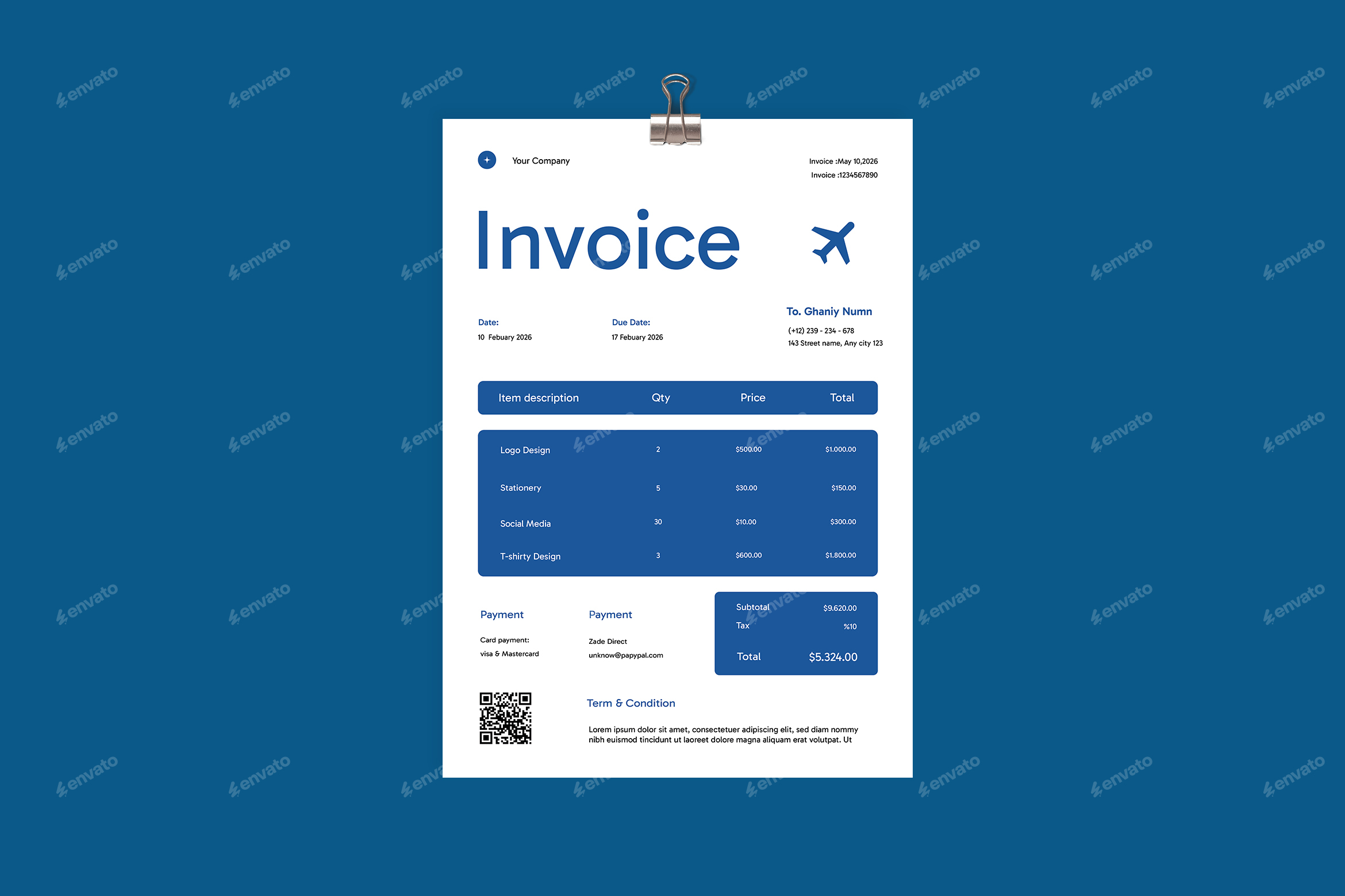 White Blue Modern Invoice, Print Templates | GraphicRiver