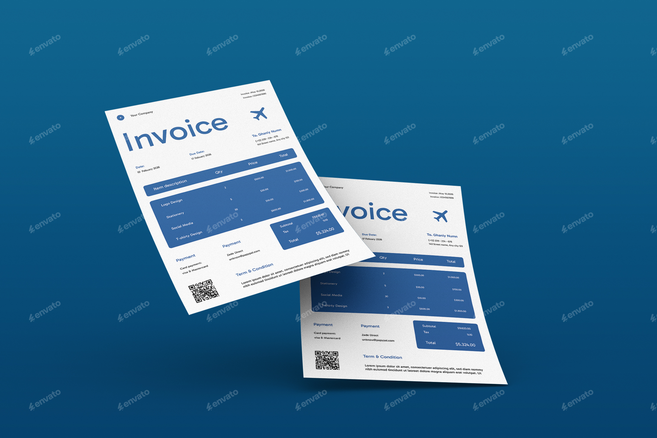 White Blue Modern Invoice, Print Templates | GraphicRiver