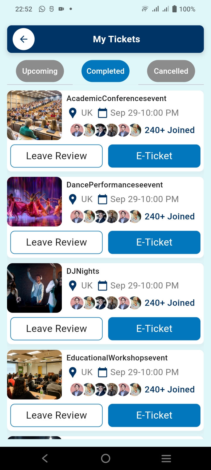 All Events Booking and Management Tickets Flutter App UI Template by CodentraTech