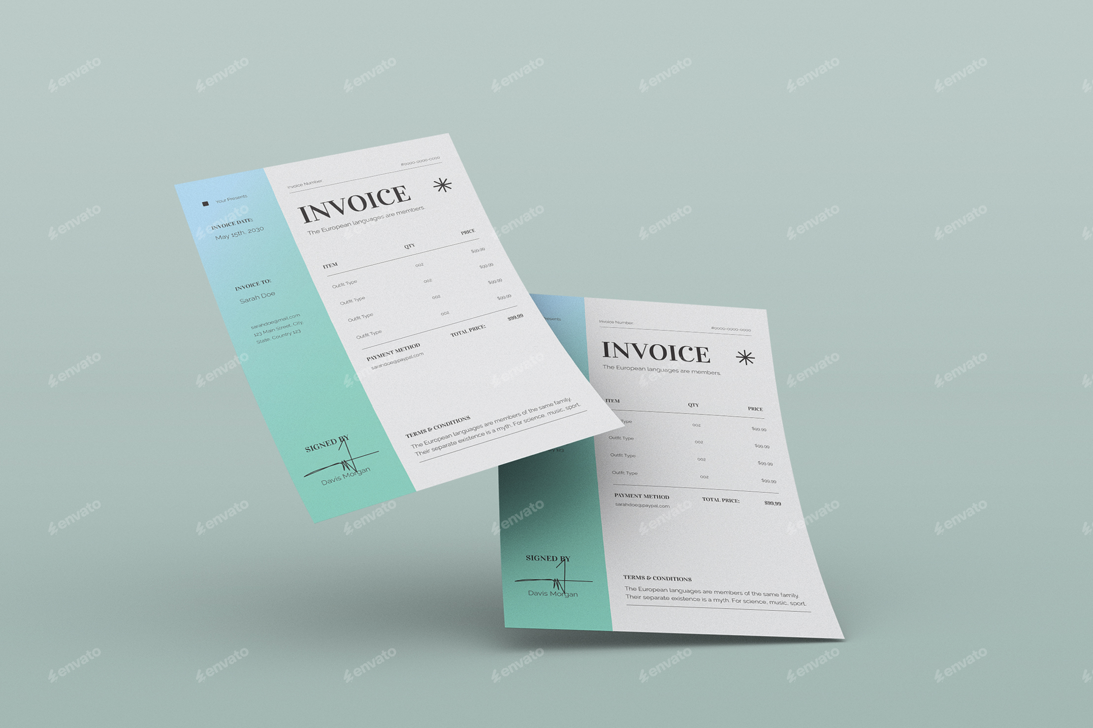 Green Blue Gradient Modern Style Invoice, Print Templates | GraphicRiver