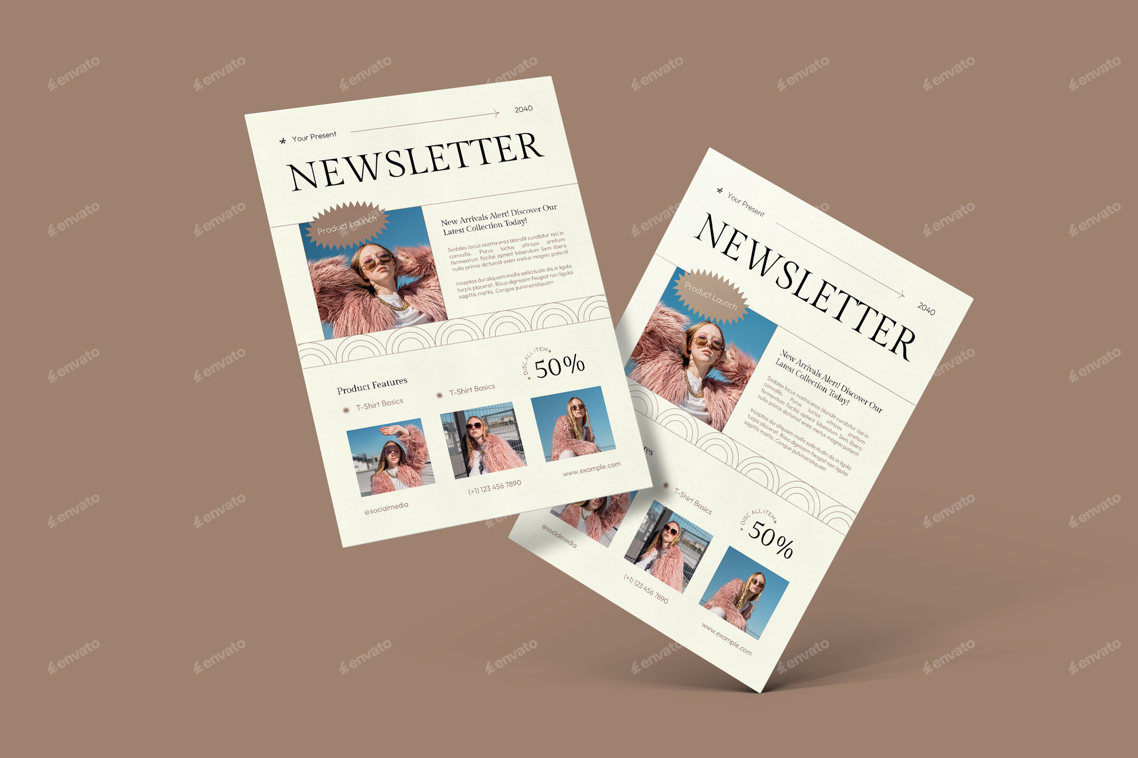 Cream Brown Minimalist Newsletter, Print Templates | GraphicRiver