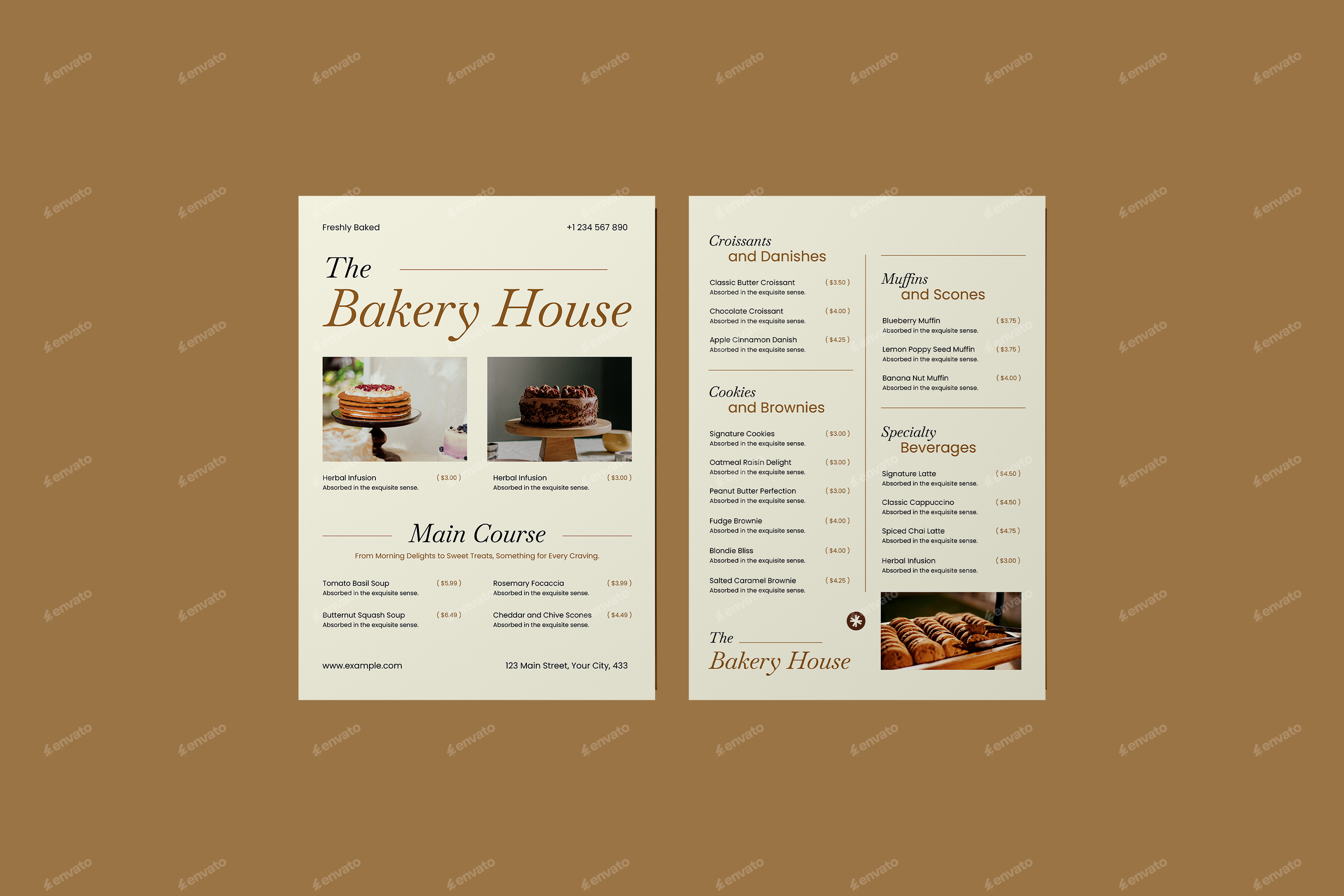 Brown Beige Modern Minimalist Bakery House Menu, Print Templates ...