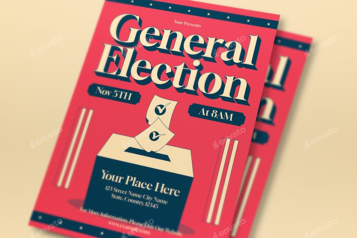 Red Flat Illustration General Election Flyer Set, Print Templates ...
